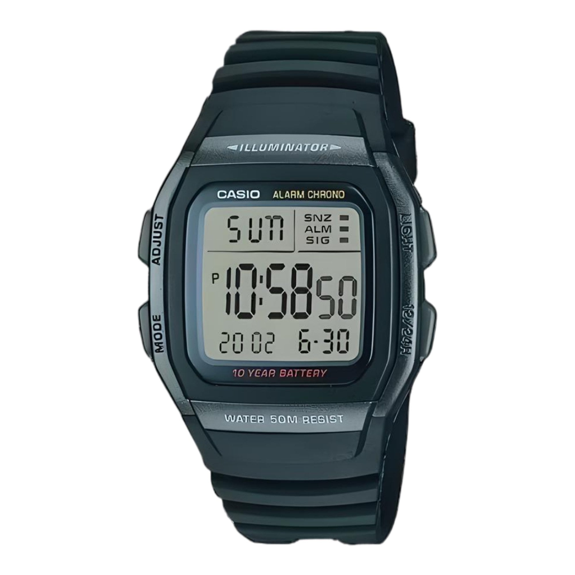 W-96H-1B Casio General x Digital ft. Illuminator Men Casual Sports Hexagon 50m Water Resistant ...